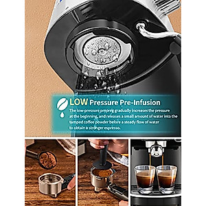 Gevi Espresso Machines 20 Bar Fast Heating Automatic Cappuccino Coffee Maker with Foaming Milk Frother Wand for Espresso, 1.2L Removable Water Tank, Double Temperature Control System 1350W, Black