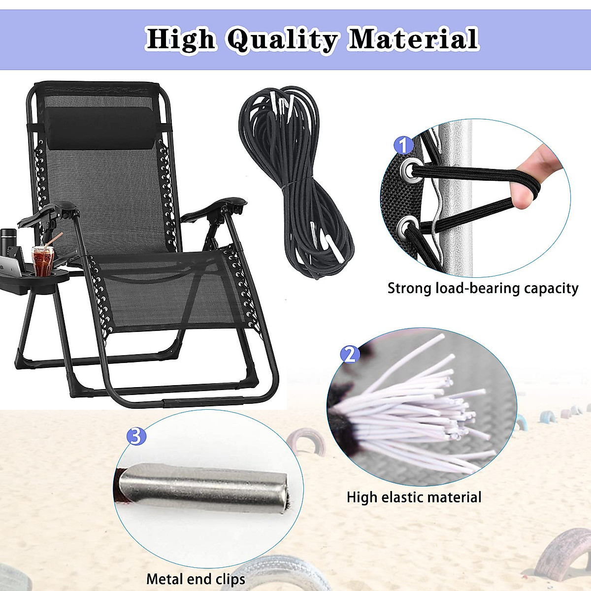 Zero Gravity Chair Replacement Fabric with Bungee Cord Kit, 21 Inch Wide Repair Cloth with Replacement Cord for Oversized XL Anti Gravity Chairs Outdoor Recliner Patio Lounge Lawn Beach Sling Chair