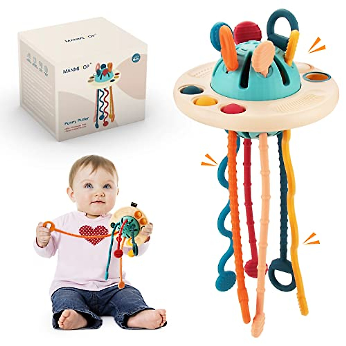KaPing Baby Montessori Toys 18M+, Sensory Toys for Toddlers, UFO Food Grade Silicone Pull Activity Toy, Travel Toys for Baby, First Birthday Gift for Boys Girls