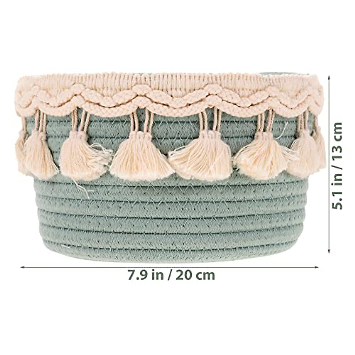 Woven Basket Small Woven Storage Basket Decorative Cotton Rope Basket with Tassel Woven Nursery Hamper Storage Bin for Blankets Towels Toilet Paper Green Bathroom Basket