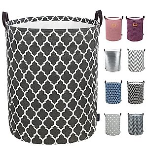Caroeas 22.5-Inches Thicken XX-Large Laundry Basket, Waterproof Large Laundry Basket with Soft Leather Handles, Laundry Hamper Drawstring Closure, Clothes Hamper Easy Storage (Grey Quatrefoil)