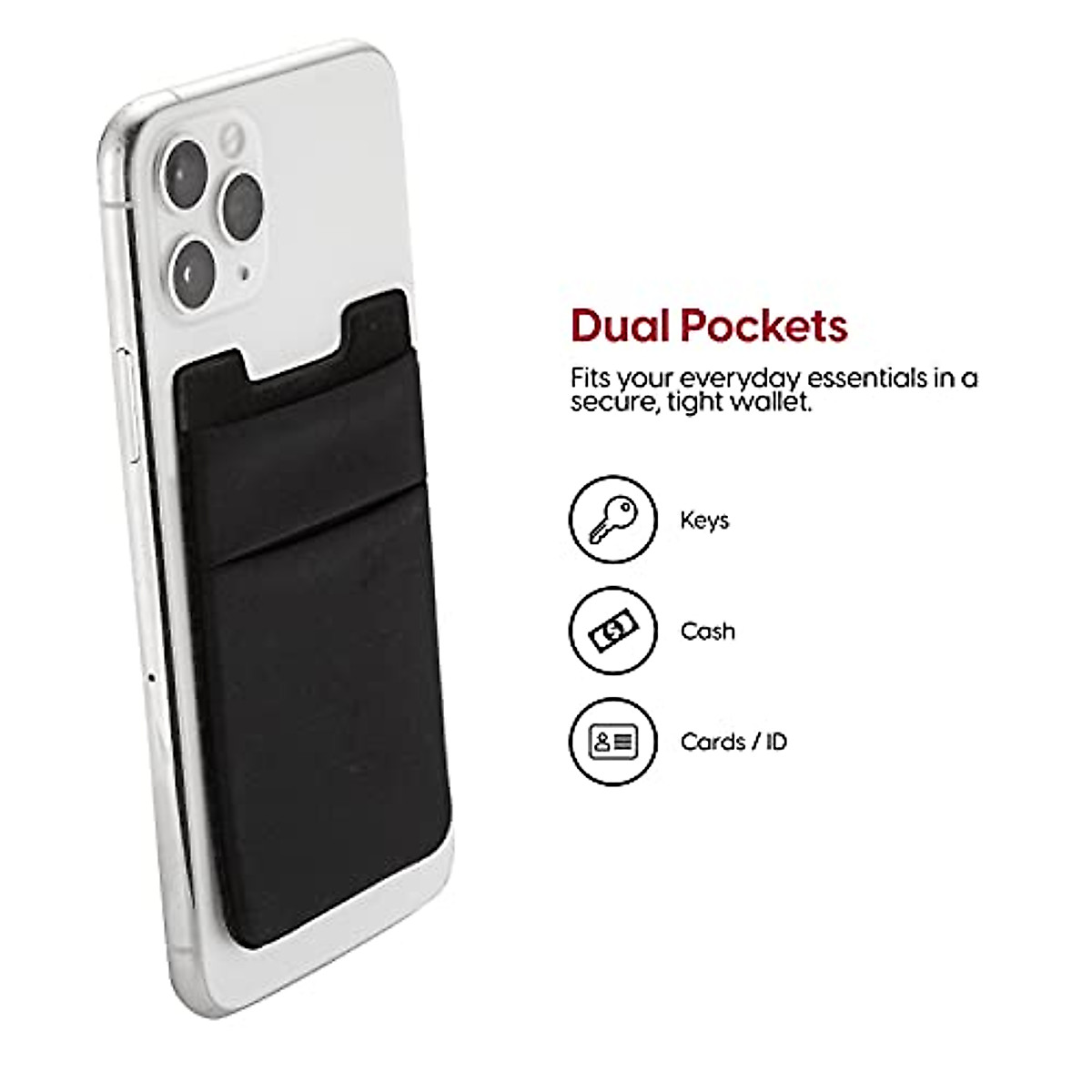 TALK WORKS Phone Credit Card Holder Adhesive Wallet Compatible w/ iPhone 13/13 Pro/13 Pro Max/14/14 Plus/14 Pro/14 Pro Max - Stick On ID Pocket (Black, Pack of 3)