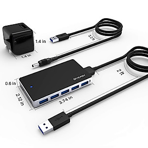 BYEASY Powered USB Hub 3.0, 7-Port USB Splitter with Power Adapter, 3.3 ft Long Cable and BC 1.2 Charging Port for iMac, MacBook Pro/Air, Mac Mini/Pro, PS4, Surface Pro, PC, Laptop, etc