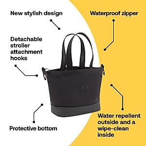 Bugaboo Changing Bag - Fashionable Diaper Bag - Stylish Functional Purse or Travel Bag - Changing Mat & 3 Clutches Included - Midnight Black