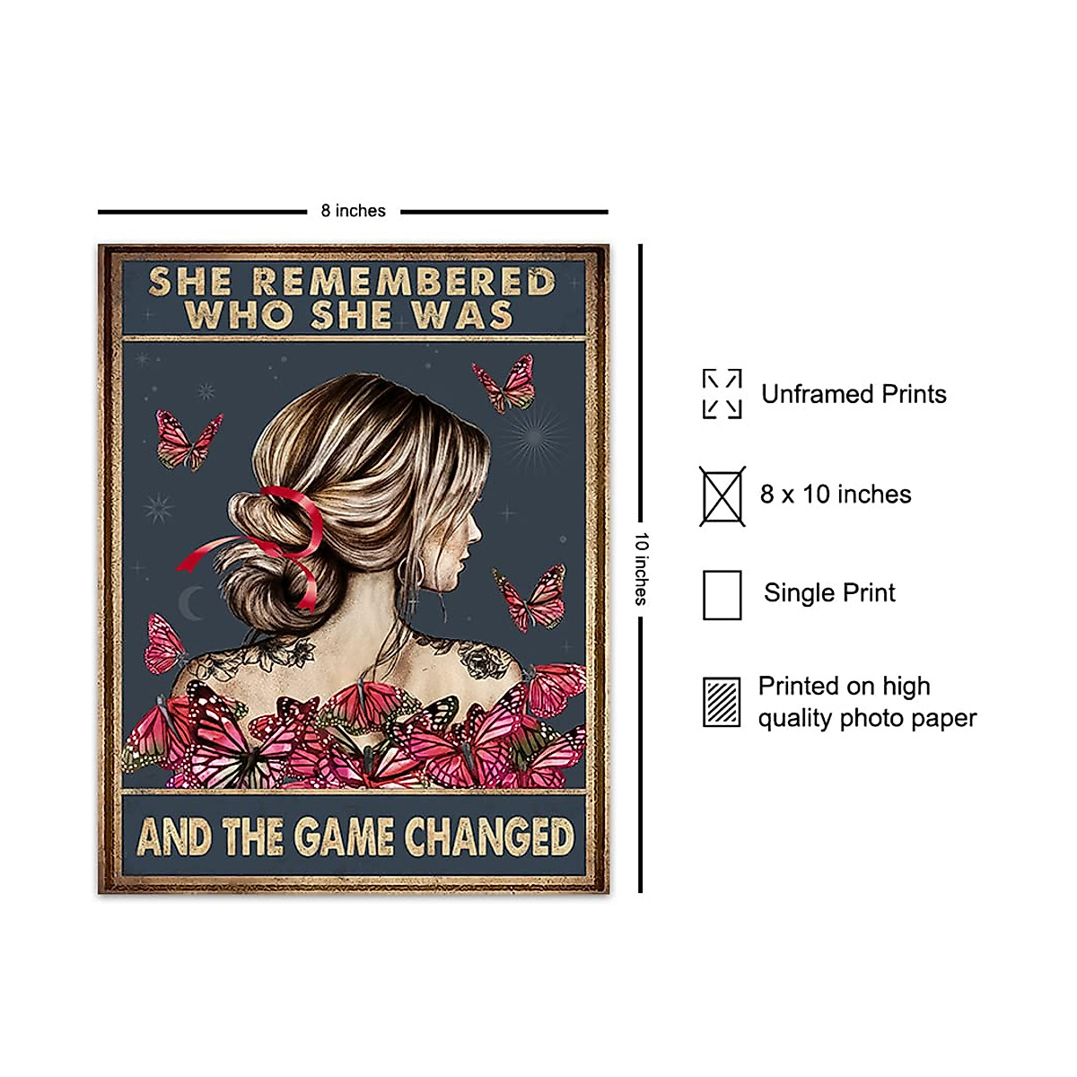 She Remembered Who She Was And The Game Changed - Uplifting Encouragement Gifts for Women - Inspirational Positive Quotes Wall Decor - Motivational Wall Art - Boho Decoration Poster - Girls, Teens