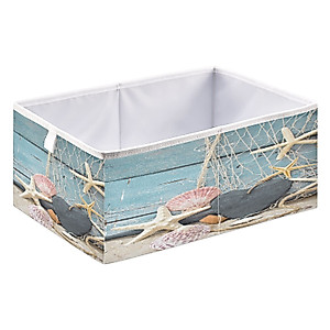 Kigai Beach Seashell Open Home Storage Bins, for Home Organization and Storage, Toy Storage Cube, Collapsible Closet Storage Bins, with Small Handles, 11.02" L x 11.02" W x 11.02" H