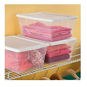 16448812 (QT) Storage Box Container, White Lids & Clear Base (S20)