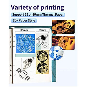 Phomemo M03 Pocket Printer- Portable Printer Photo Printer with 3 Roll 3 Inch Black on White, 77mm x 3.5m, 3 Inch X 11.5 ft, Compatible with iOS + Android for Photos, Journalist, Work, Plan-(Purple)