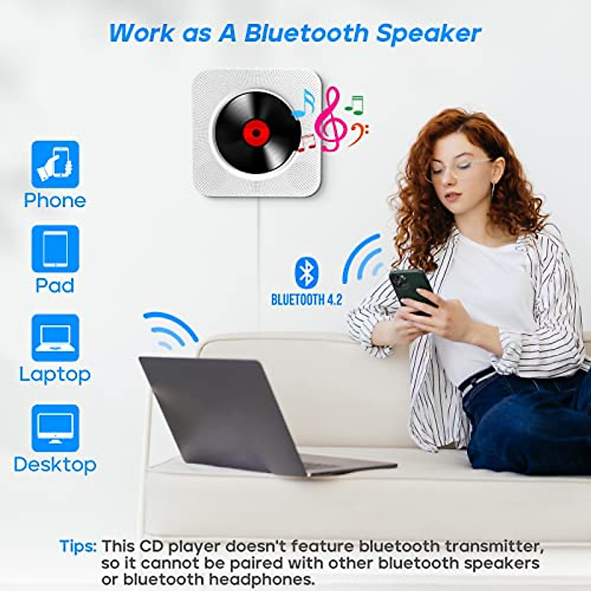 Wall CD Player,Upgraded(KC809),ROADOM CD Players for Home,Bluetooth Speakers & FM Radio with LCD Screen,Wall Mounted CD Player with IR Remote Control, Supports CD/Bluetooth/FM Radio/U Disk/SD Card/AUX