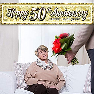Happy 50th Anniversary Banner Cheers to 50 Years Party Decorations Anniversary Sign Banner for 50th Anniversary Birthday Party Wedding Anniversary Big Event Party Supplies