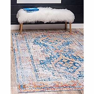Unique Loom Basilica Collection Traditional Vintage Bohemian Inspired with Colorful Design Area Rug (8' 0 x 10' 0 Rectangular, Blue/ Beige)