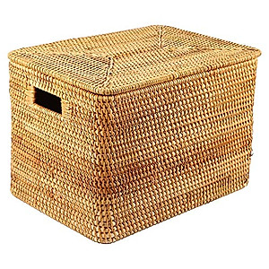 WSZJJ Laundry Basket Rattan Woven Storage Basket Handmade Large Capacity Portable Clothing Storage Box Household,36X26X24cm
