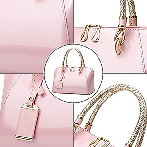 XingChen Shiny Patent Women Faux Leather Handbags Crossbody Bag Top Handle Purse Satchel Bag Shoulder Bag(Pink)