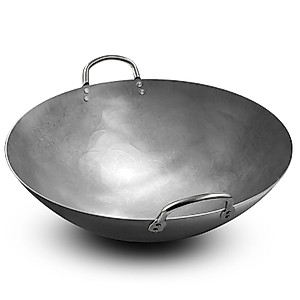 SUNRISE KITCHEN SUPPLY Heavy Duty Hong Kong Style Carbon Steel Wok (Round Bottom) 15"