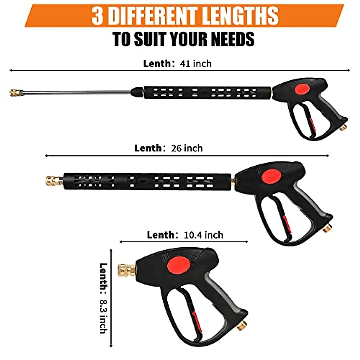 WXMECH Pressure Washer Gun with Extension Wand Replacement 4000 PSI High Power Washer Gun 41 Inch Adjustable Length with M22 14mm or M22 15mm Fitting 5 Nozzle Tips with Nozzle Holder