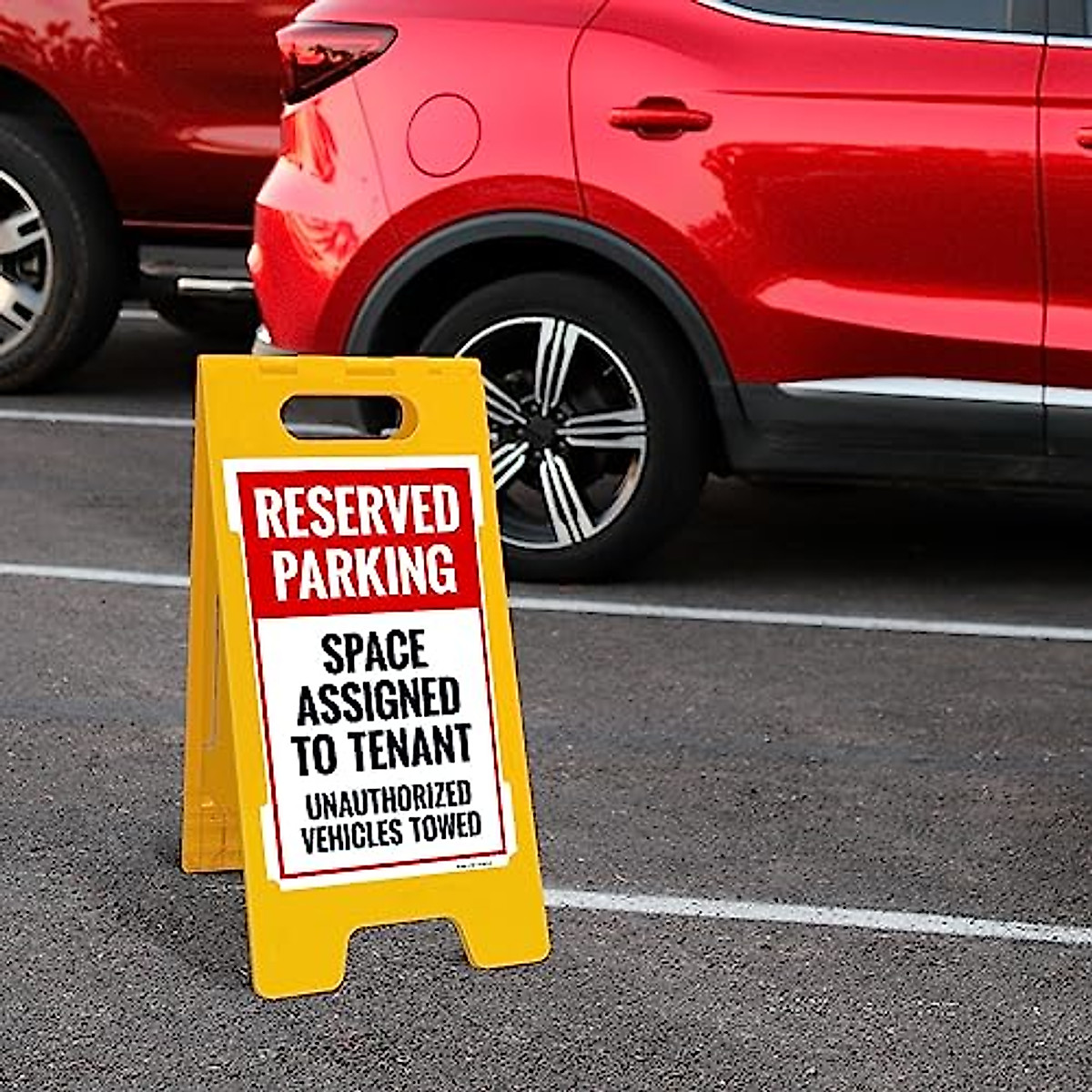 Reserved Parking Space Assigned To Tenant Unauthorized Vehicles Towed Sidewalk Sign Kit, 10x16 Inches, With A Frame Stand, Made in USA by Sigo Signs