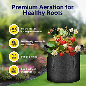 iPower 5-Pack 10 Gallon Plant Grow Bags Thickened Nonwoven Aeration Fabric Pots Heavy Duty Durable Container, Strap Handles for Garden, Black New