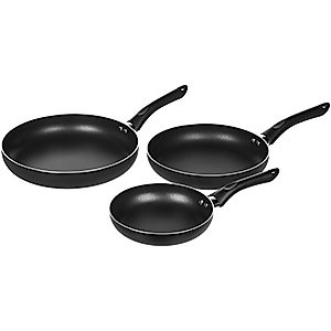 Amazon Basics 3-Piece Non-Stick Frying Pan Set - 8 Inch, 10 Inch & 12 Inch, Black