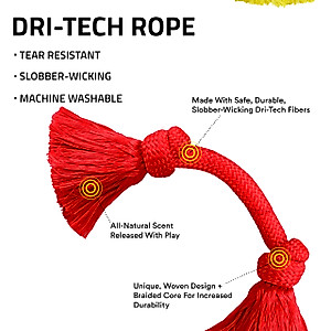 Playology Dri Tech Rope Dog Chew Toy for Medium Dogs up to 50lbs. | Engaging, All-Natural Beef Scented Red Dog Toy for Tough Chewers | Easy to Clean | Interactive and Non-Toxic
