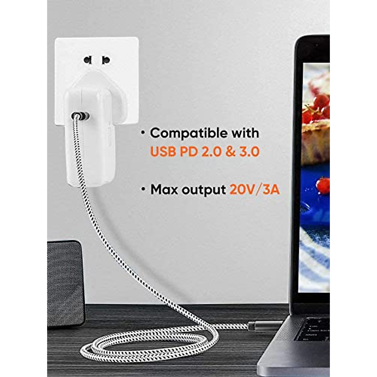 CableCreation USB C to USB C Cable 10 FT 60W, Braided USB Type C Fast Charging Cable, USB C Cable to USB C 3A 480Mbps Data for MacBook Pro Air Galaxy S22 Ultra/S21/S20+ Pixel 4/5 etc. 3m Space Gray