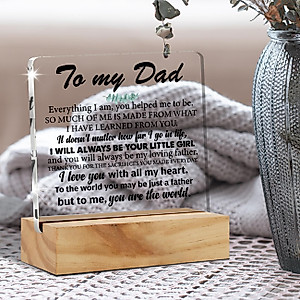 Dad Gifts From Daughter, to My Dad Everything I am You Helped Me to Be Desk Decor Acrylic Desk Plaque Sign with Wood Stand Home Office Desk Sign Keepsake Present