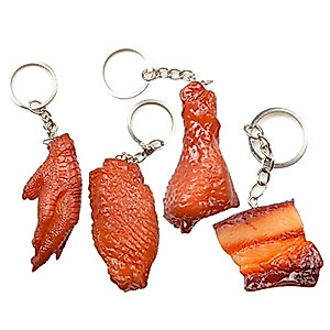 HOMSFOU 4pcs Chain Creative Keyring Hanging Pork Key Streaky Simulation Chicken Wings Ring Pendant Pvc Drumstick Food Feet