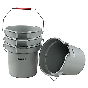 Morcte 3.5 Gallon Heavy Duty Plastic Cleaning Bucket Pail with Portable Handle, 4 Pack Commercial Round Utility Cleaning Pail, Gray