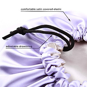 greatremy Kids Satin Bonnet Sleep Cap,Double Layer Soft Elastic Baby Satin Natural Hair Bonnets with Adjustable Drawstring for Girl Boy Infant Toddler Child Sleeping (Reversible Champagne/Purple)