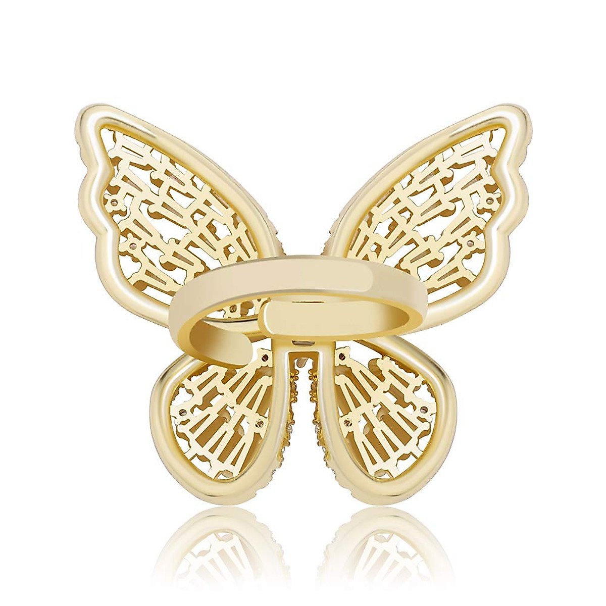 Gold Adjustable Butterfly Rings for Women Cubic Zirconia Ring Jewelry (Gold)