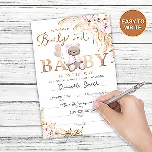 Baby Shower Invitations, Diaper Raffle Tickets and Baby Shower Book Request Cards, Bear Boho Floral Baby Gender Reveal Party Supplies, Gender Neutral Baby Shower Decorations - 25 Sets(YQKTZ-013)