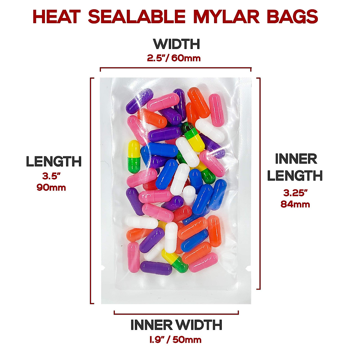 500 Count Mylar Heat Seal Bags - White and Clear Mylar Vacuum Seal Bags - Food Grade Sealable Bags for Packaging and Samples - Small Flat Sample Bags Sealable With Tear Notch (2.5 x 3.5 inch)