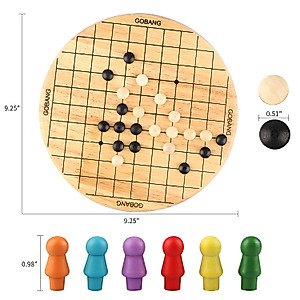 Wondertoys Wooden Chinese Checker Game for Kids 2 in 1 Chinese Checkers & Gobang (Five in a Row) Wooden Board Game Family Board Game Combo Set