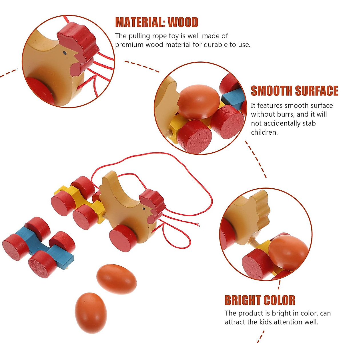 Pull- Along Wooden Chicken Pull Toddler Toy Push- Along Walking Toy for Beginner Walkers Helps Fine Sports Skills for Easy Push and Pull Action Classic Developmental Pull Toy