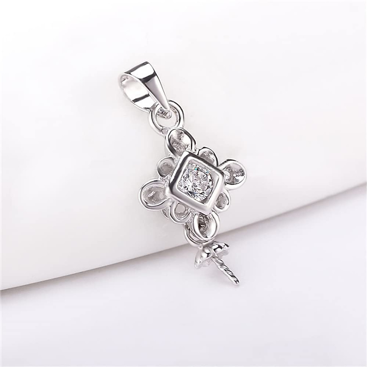 LGSY Sterling Silver Chinese Knot CZ Bail Pin Pendant Fitting for Pearl Jewelry, Design Pendant Mount for Women DIY Jewelry Making