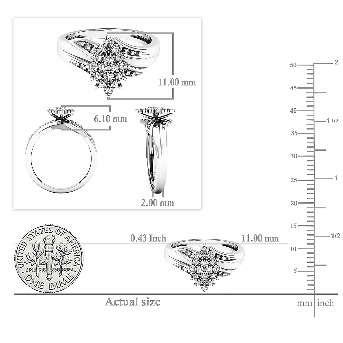 Dazzlingrock Collection 0.10 Carat (ctw) 10K Round White Diamond Ladies Cluster Flower Ring 1/10 CT, White Gold, Size 8.5