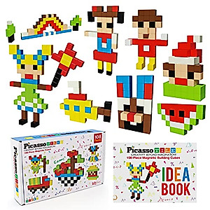 PicassoTiles Magnetic Toy_Building_Block Cubes Building Block, 3D Cube Construction Toy with Free Idea Book for Kid, Baby, Boy, Girl & Toddlers 108 Piece