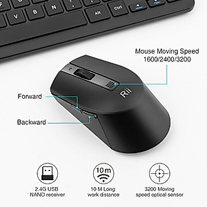 Rii RKM709 2.4 Gigahertz Ultra-Slim Wireless Keyboard and Mouse Combo, Multimedia Office Keyboard for PC, Laptop and Desktop,Business Office(Black)