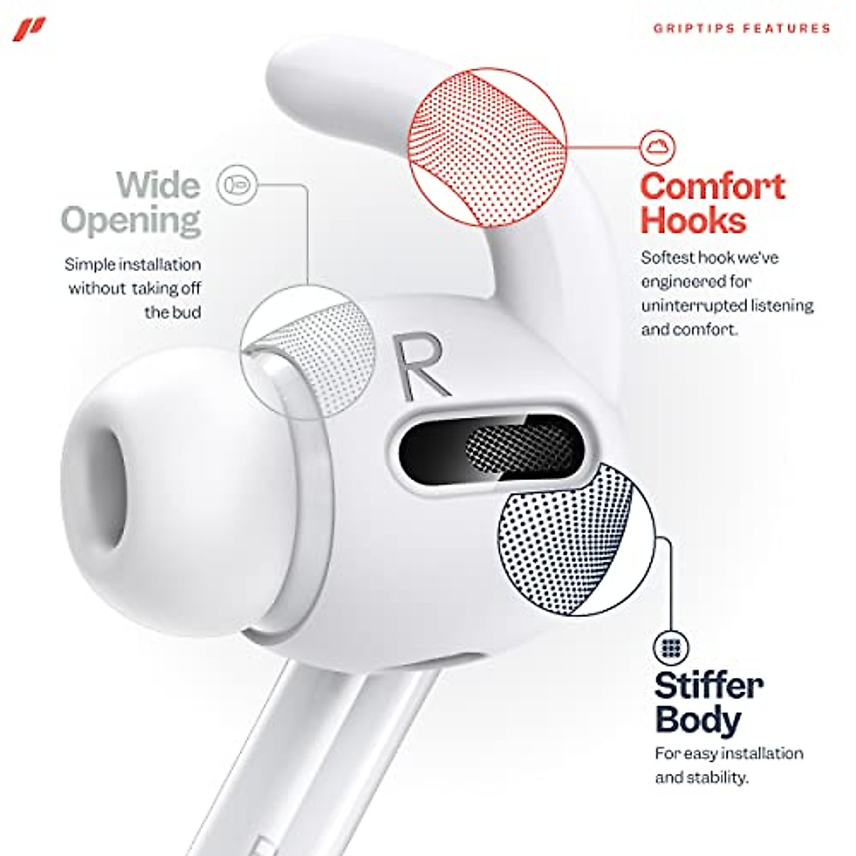 Proof Labs 3 Pairs for AirPods Pro Ear Hooks Covers [Added Storage Pouch] Accessories Compatible with Apple AirPods Pro Generation 1 (White)