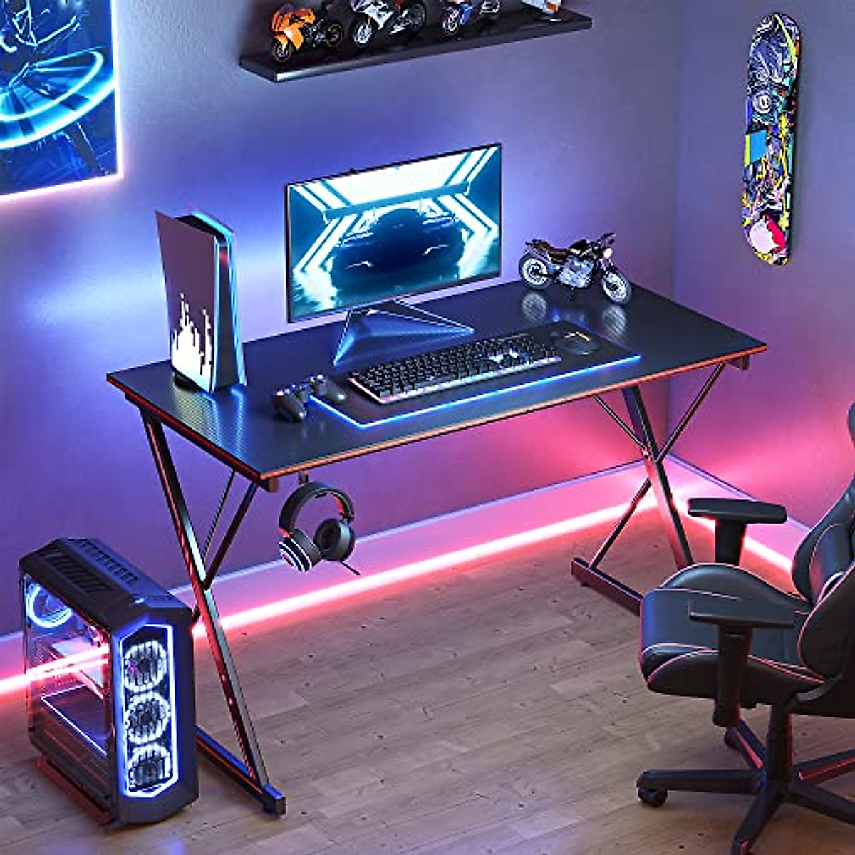 DESINO Gaming Desk 32 Inch PC Computer Desk, Home Office Desk Table Gamer Workstation, Simple Game Table, Black