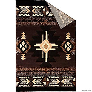 Allstar 5x7 Black and Mocha Navajo Machine Carved Effect Rectangular Accent Rug with Ivory and Espresso Geometric Design (5' 2" x7' 1")