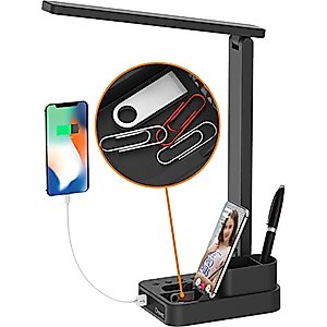 Drevet LED Desk Lamp with Pen Holder, Study Table Light with USB Charging Port, 3 Lighting Modes, 3 Level Brightness,1H Timer, Touch Control, Eye-Caring Lamp, Dorm Room Essential for College Students