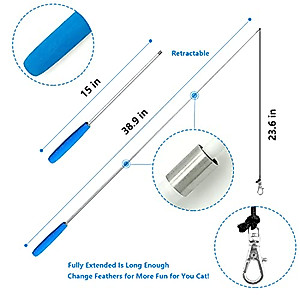 Vovamo Cat Toys for Indoor Cat，1PCS Retractable Cat Wand Toy and 5PCS Cat Feather Toys Refills and 1PCS Fish Teaser Refills, Interactive Kitten Toys Fishing Pole，Fun Toy for Cat Exercise