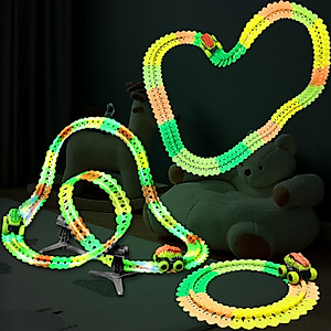 OSALON Dinosaur Race Car Tracks Toys Set for Kids Boys Girls Ages 3 4 5 6+ Electric Dinosaur Turkc Cars with Strong Suction Cup,Steady Tripod 130+ Pcs Train Car Tracks Birthday Gift Christmas