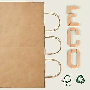 MESHA Shopping Bags 50Pcs 10x5x13'' Kraft Paper Bags with Handles Bulk Large Gift Bags Retail Bags Recycled Bags Birthday Wedding Party Favors Bags Brown