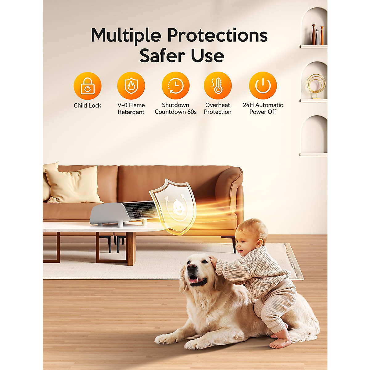 Electric Wall Heaters for Indoor - 1500W Fast Heating Space Heaters for Indoor Use, Energy Efficient Indoor Space Heater Panel Wall Heaters with 3 Fan Speeds, Thermostat, Remote