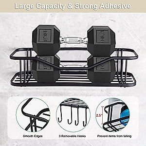 MXARLTR Adhesive Shower Caddy Shower Shelves, Shower Shelf for Inside Shower, No Drilling Wall Mounted Shower Basket Shelf with 3 Hooks, Kitchen Spice Rack Bathroom Shower Organizer 3 Pack, Black