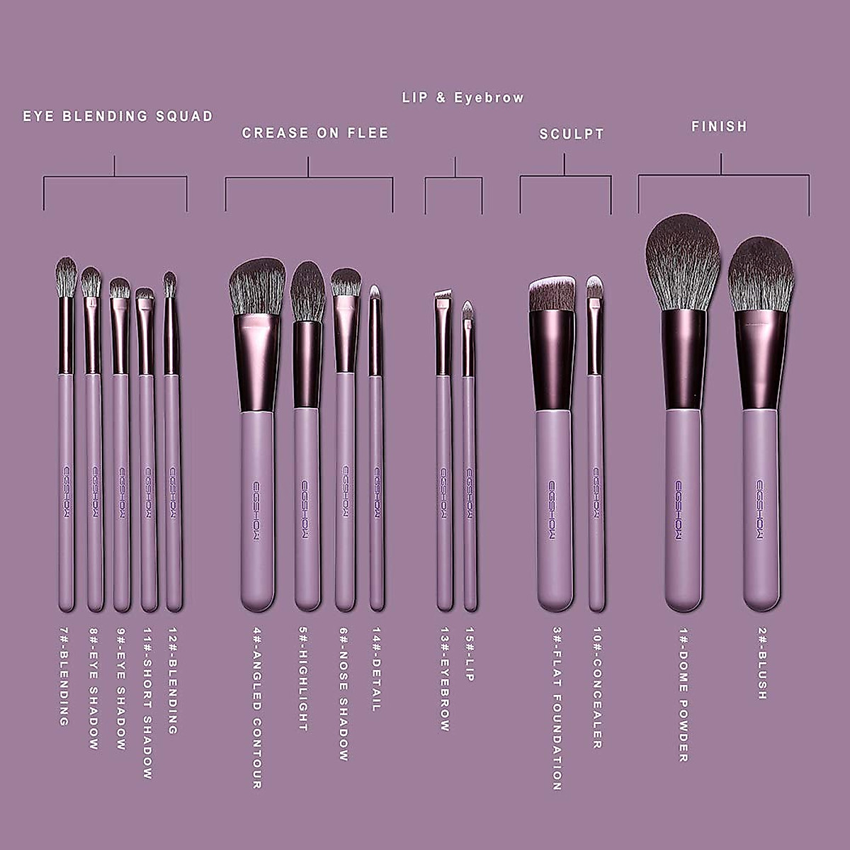 Makeup Brush Set, EIGSHOW Professional Makeup Brushes Kit Foundation Powder Concealers Eye Shadows Makeup 15 Piece for Eye Face Liquid Cream Cosmetics Brushes Kit (Purple)