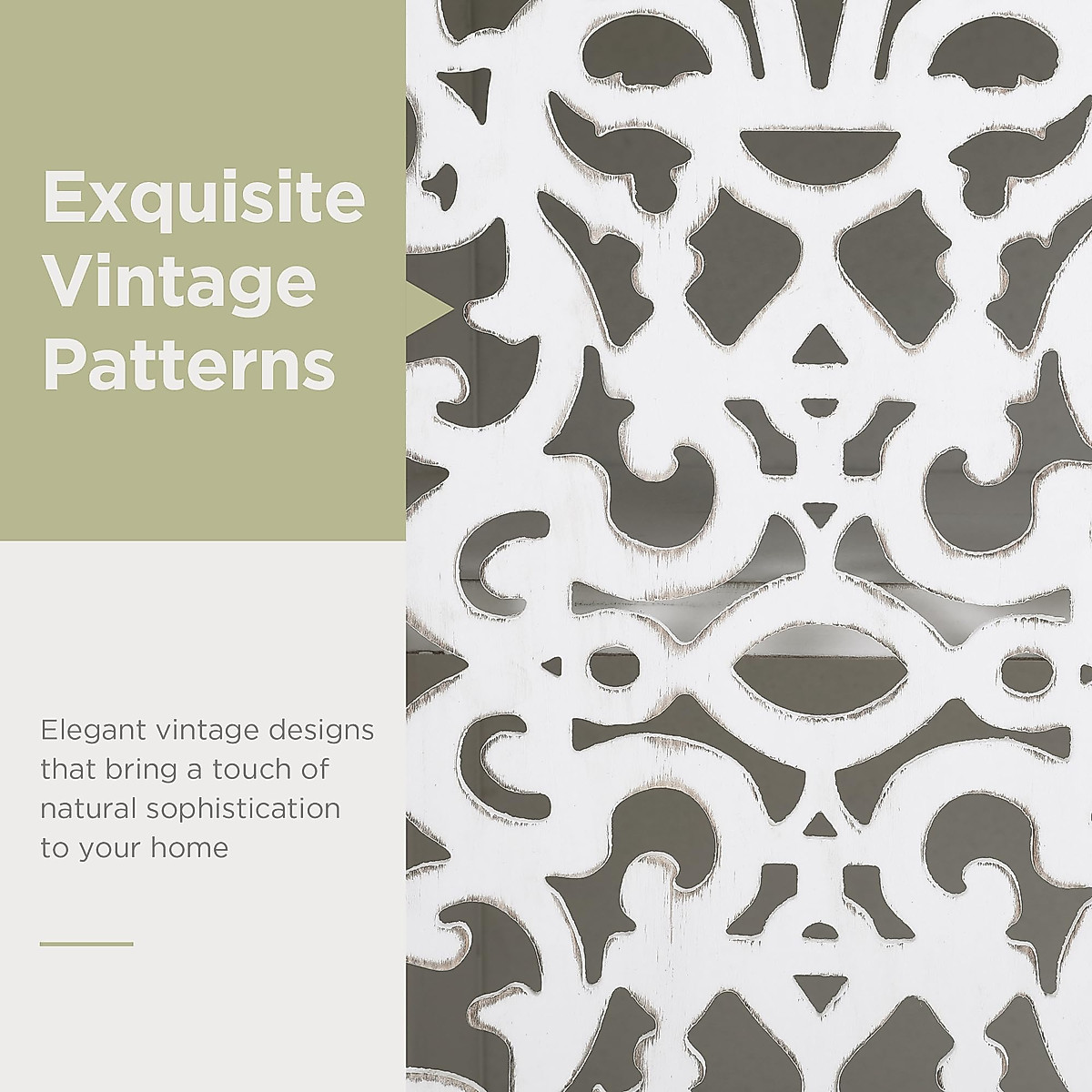 Sophia & William Sideboard and Buffet with Storage, 3-Door Hollow-Carved Accent Cabinet, Distressed Wood Storage Cabinet Cupboard for Kitchen, Dining Room, Living Room, Entryway, White