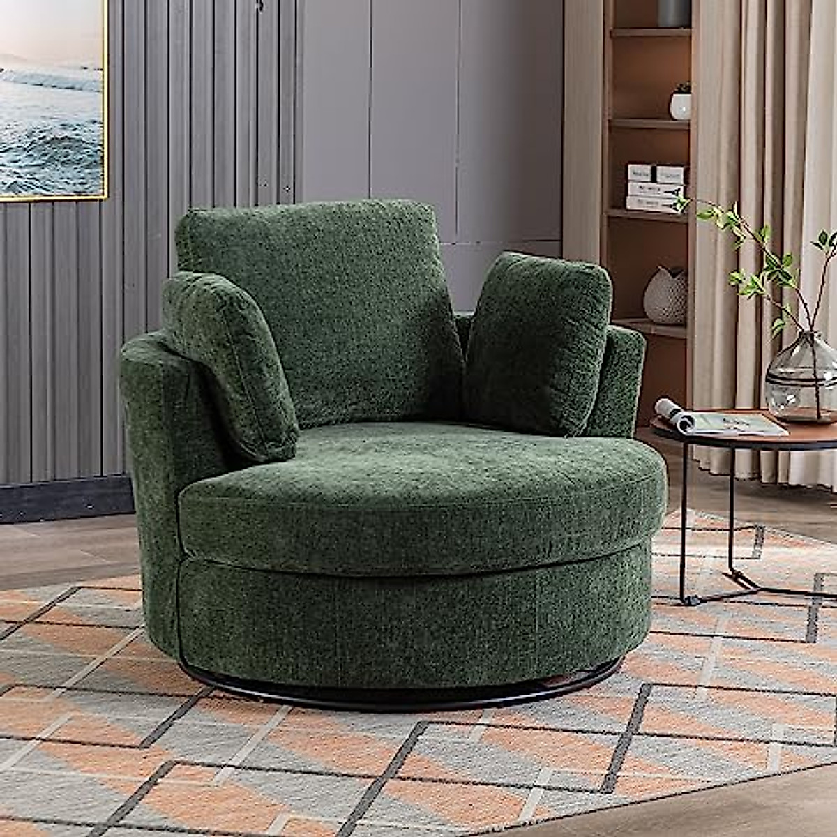 Oversized Swivel Accent Barrel Chair with 3 Pillows,Modern Comfy Upholstered 360 Recliner Sofa Cozy Club Chaise Leisure Round Loveseat Lounge Armchair for Living Room/Bedroom/Hotel/Nursery/Office