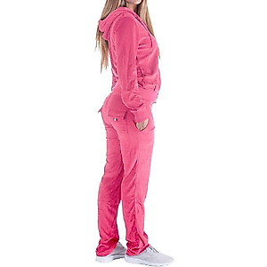 Facitisu Tracksuit for Women Set 2 Piece Joggers Velour Jogging Sweat Outfits Hoodie and Sweatpants Set XL, Coral